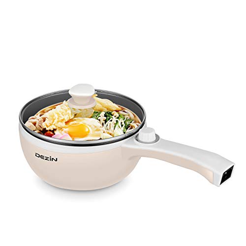 Dezin Electric Hot Pot Upgraded, Non-Stick Sauté Pan, Rapid Noodles Cooker, 1.5L Mini Pot for Steak, Egg, Fried Rice, Ramen, Oatmeal, Soup with Power Adjustment (Egg Rack Included)