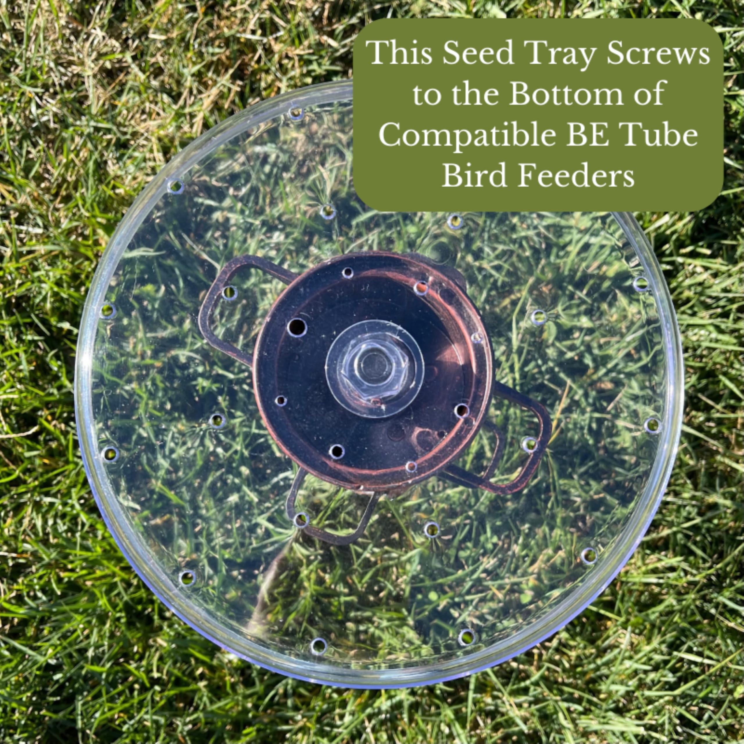 Backyard Essentials Plastic Bird Seed Tray Add-on Accessory - Compatible ONLY with Backyard Essentials Tube Bird Feeders - Screw-On Catcher Tray and Perch