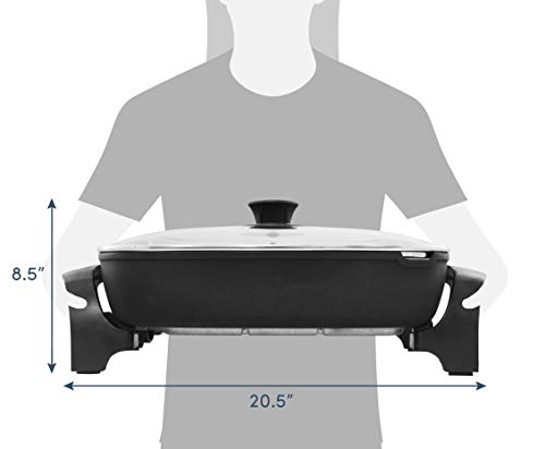 Elite Gourmet EG-6203# Extra Deep 16"x13"x3.2" (10.5Qt.) Scratch Resistant, Easy Pour Spout Dishwasher Safe, Non-stick Electric Skillet with Glass Vented Lid, Adjustable Temperature, Black