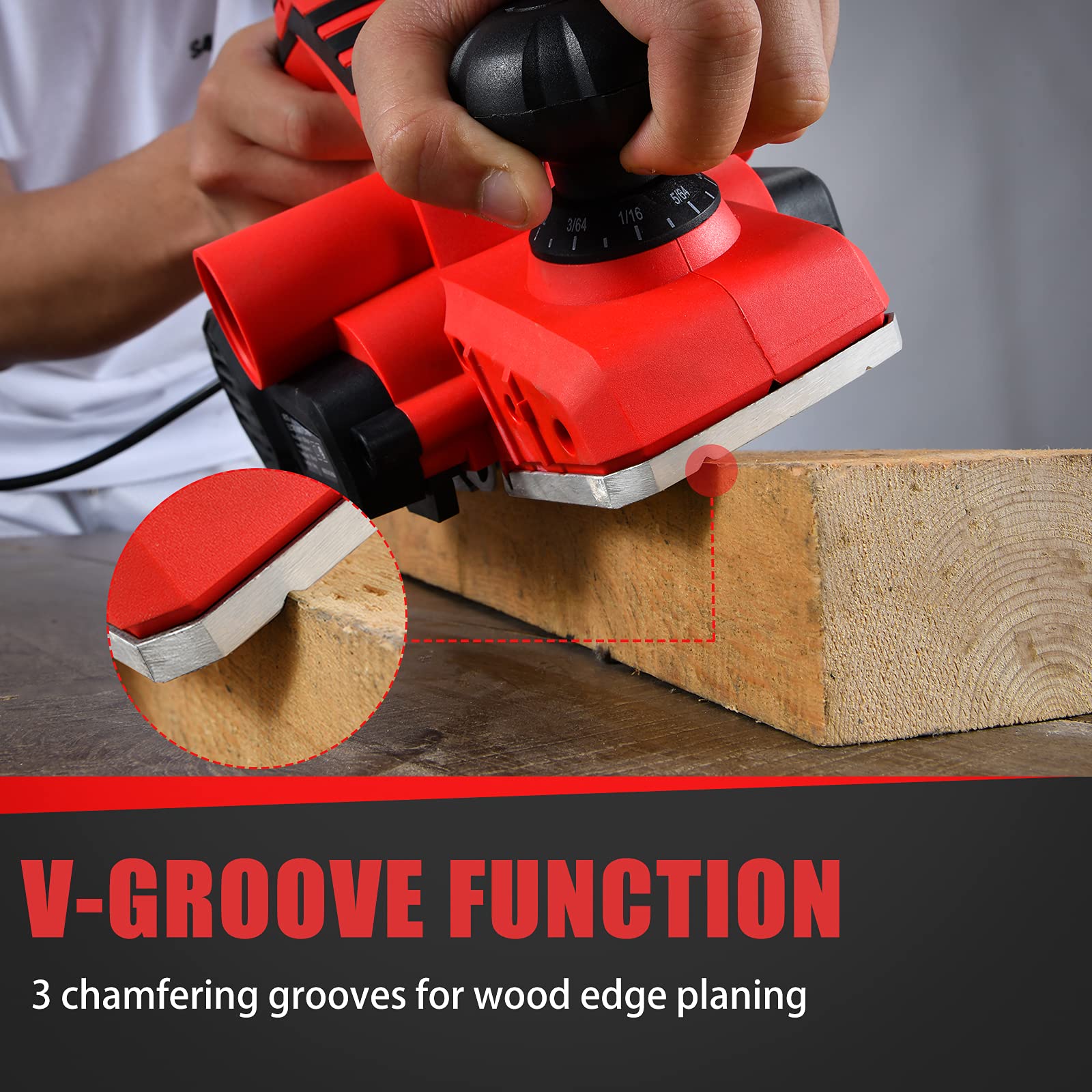 AOBEN 9-Amp Electric Hand Planer, 3-1/4-Inch 18000RPM Wood Planer for Woodworking, Power Handheld Planer for Wood Chamfer DIY, Dual Side Dust Outlet