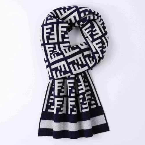 SYLALE Scarf For Men Wool Men'S Scarf Winter Versatile Warm Knit Wool Thick Neck Blue And White