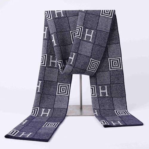SYLALE Scarf For Men Autumn And Winter Warm Neck Neck Men'S Plaid Pure Wool Scarf Long Scarf Blue And White