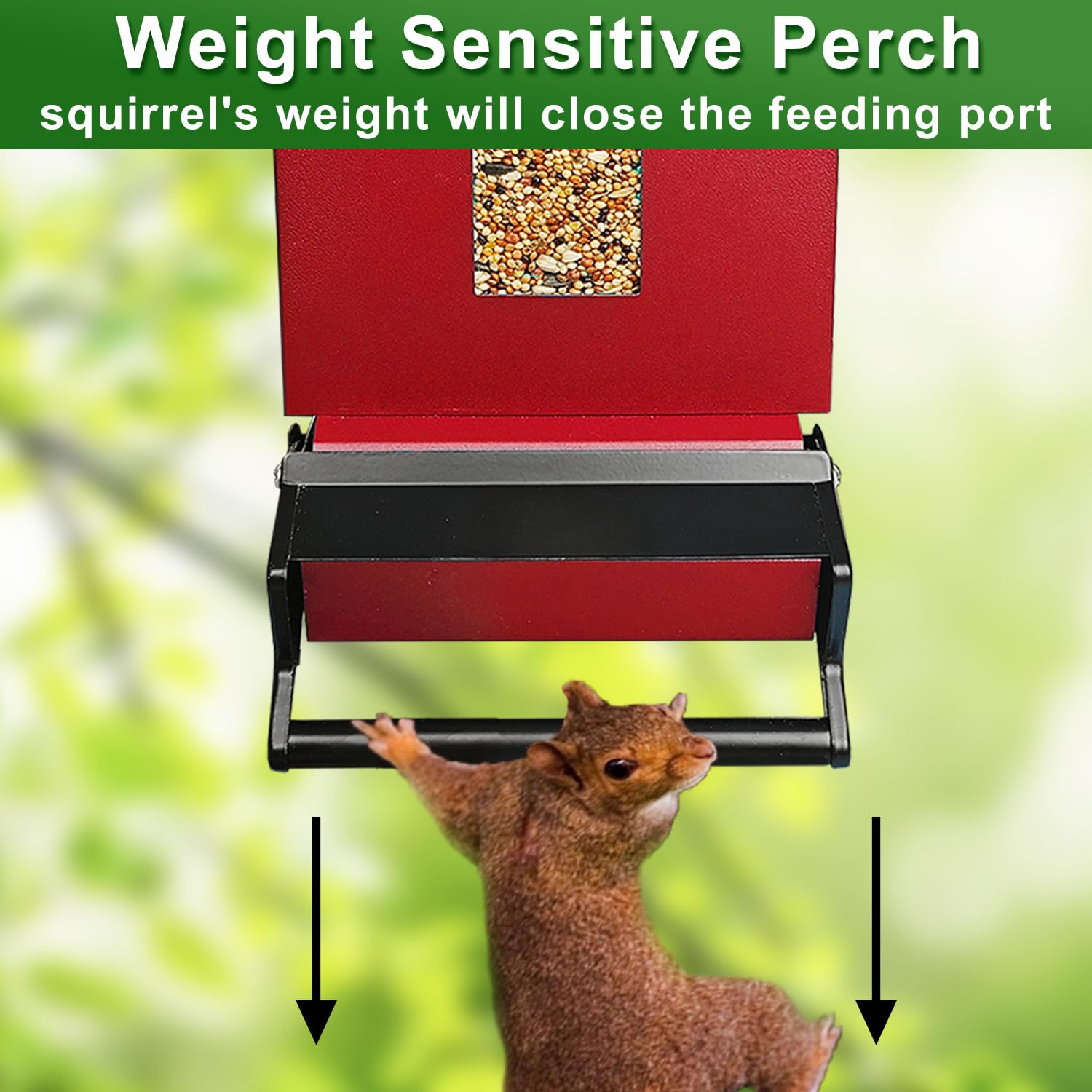 Squirrel Proof Bird Feeder, Red Metal Bird Seed Feeder for Outdoors Hanging Chew-Proof, 5lbs Large Seed Capacity for Cardinal, Finch, Sparrow, Blue Jay, Swallow, Parrot