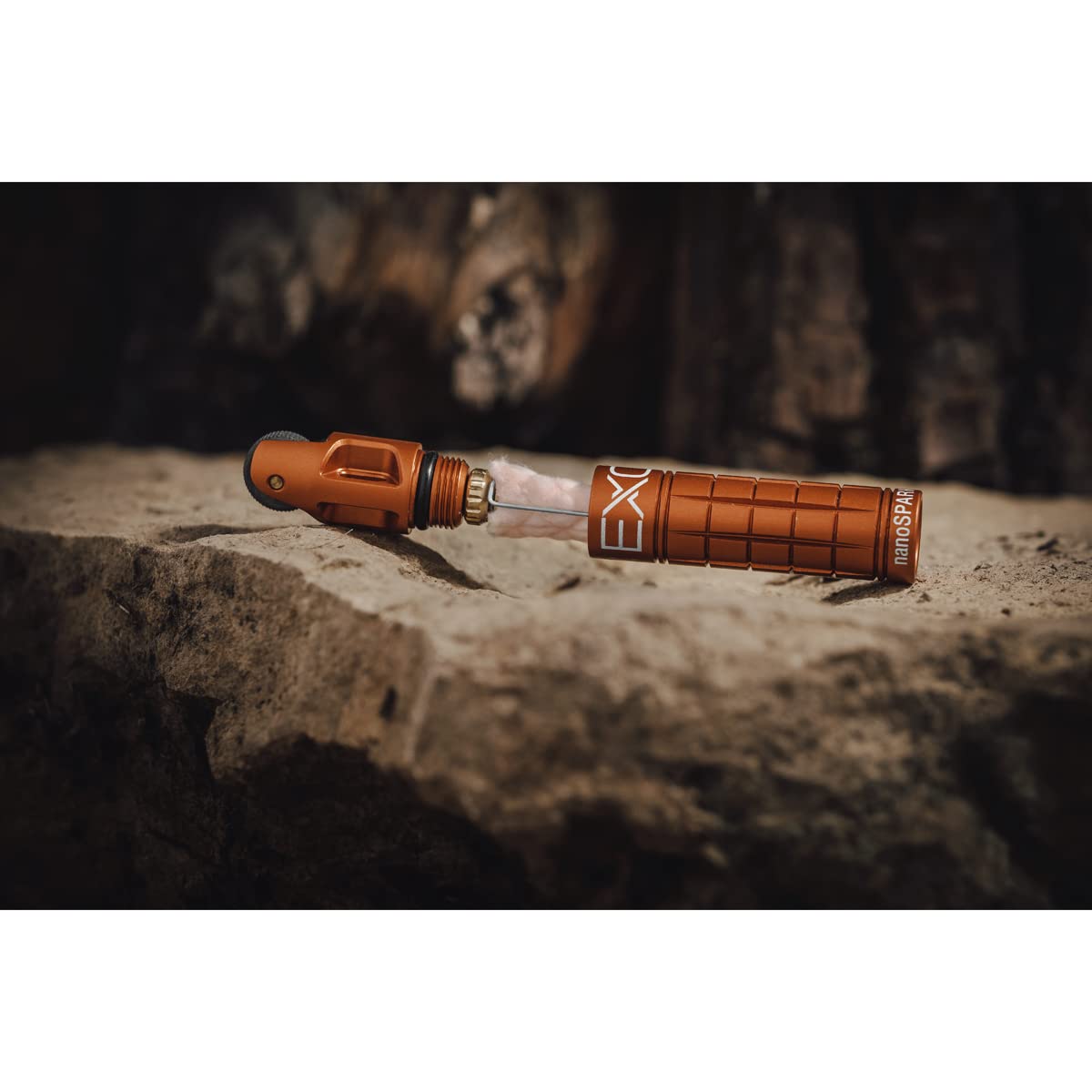 Exotac nanoSPARK Ultra-Compact Fire Starter with One-Handed Operation High-Spark Flint Wheel and Waterproof Storage Compartment Holds quickLIGHT Tinder and Up to 5 Replacement Flints