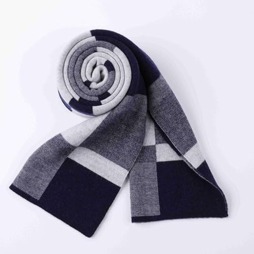 SYLALE Scarf For Men Wool Men'S Scarf Men'S Winter Versatile Plaid Thickened Knitted Wool To Keep Warm Neck Blue And White