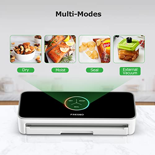 FRESKO Full Automatic Vacuum Sealer Machine for seal a meal, LED Touch Food Sealer with Bags, ETL Certified (White)