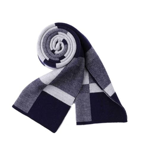 SYLALE Scarf For Men Wool Men'S Scarf Men'S Winter Versatile Plaid Thickened Knitted Wool To Keep Warm Neck Blue And White
