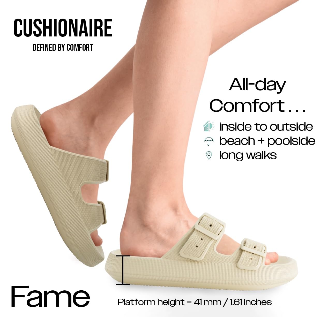 CUSHIONAIRE Women's Fame recovery cloud slide sandals with +Comfort, White 8