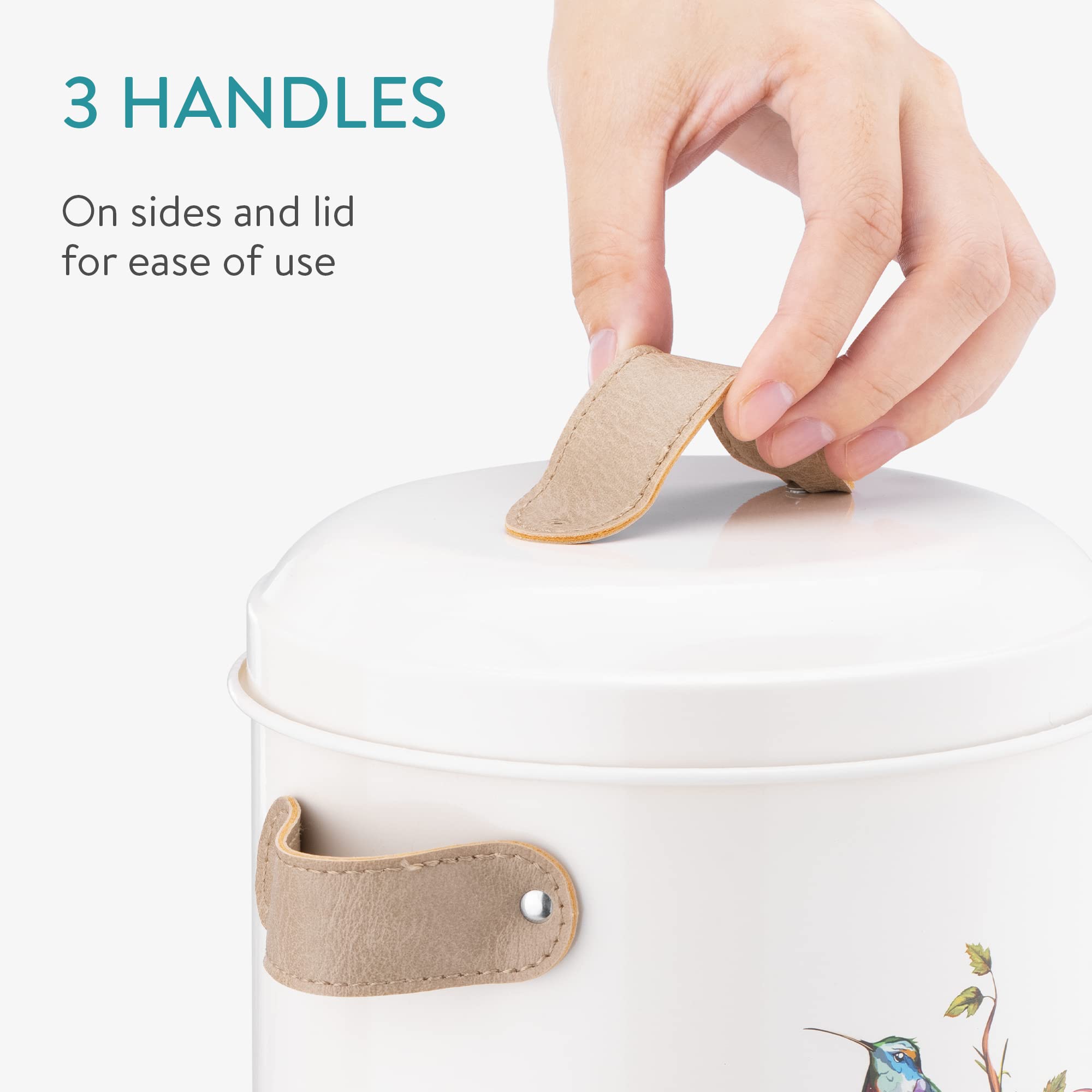 Navaris Bird Seed Box - 16cm x 25cm - 4.9 L (1.3 Gal) - Decorative Pots for Seeds and Other Small Dry Pet Food - Small Garden Storage Tin