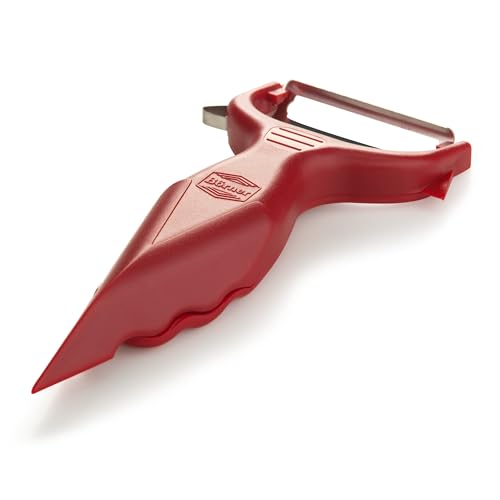 Börner Vegetable Peeler (6-in-1) • Garnishing Peeler with Grater • Multifunctional Peeler for Fruits & Vegetables • Fruit Peeler, Universal Peeler, Potato Peeler • Color: Red