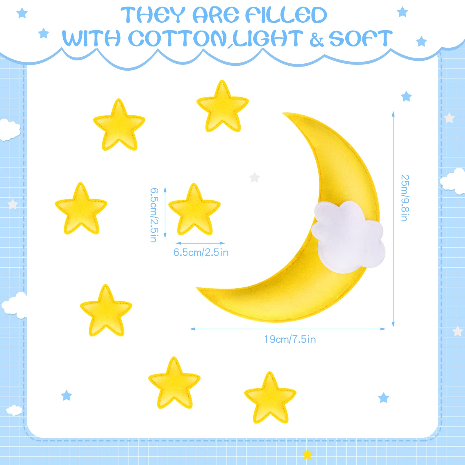 16 Pcs 3D Cloud Hanging for Ceiling Decorations Star Moon Decorations Felt Fake Cloud Party Ornaments Star Moon Props for Nursery Children Room Baby Room Art Wedding