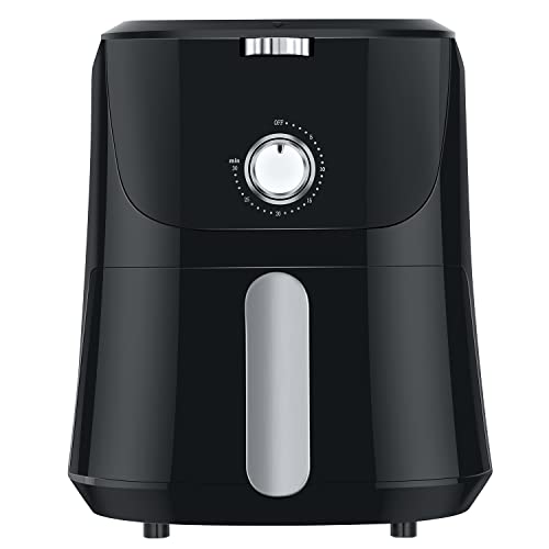 LATURE 4.2 QT Air Fryer Oven Cooker with Temperature and Time Control Dishwasher Non-stick Basket 6 Cook Presets CE Certified Black (Black-Knob)