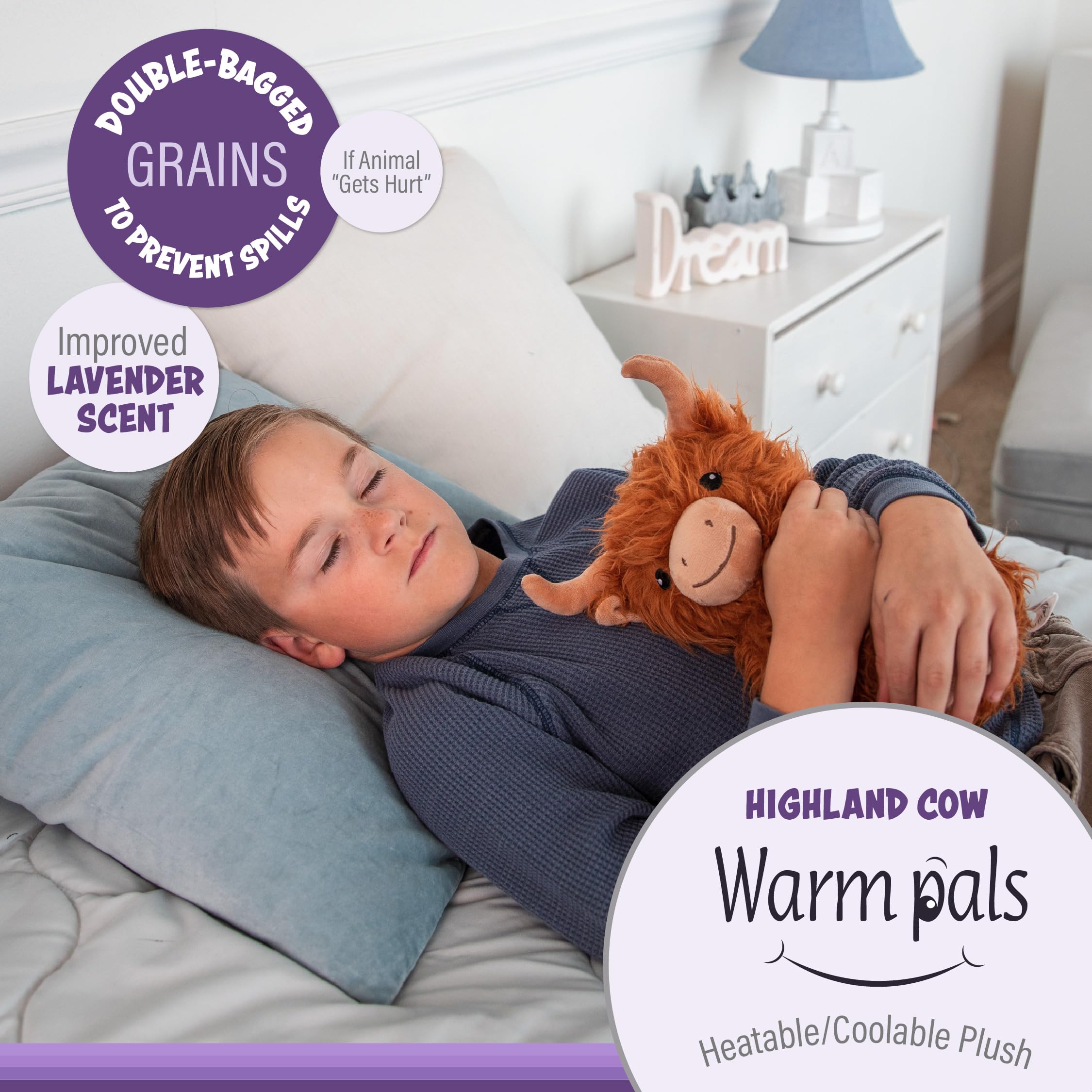 1i4 Group Warm Pals - Highland Cow - Cozy Lavender Scented Plush Toys - Stuffed Animal - Coolable Bedtime Comfort Plushie