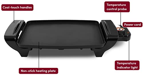 Elite Gourmet EGR2722A Electric 10.5" x 8.5" Griddle, Cool-touch Handles Non-Stick Surface, Removable/Adjustable Thermostat, Skid Free-Rubber Feet, Black