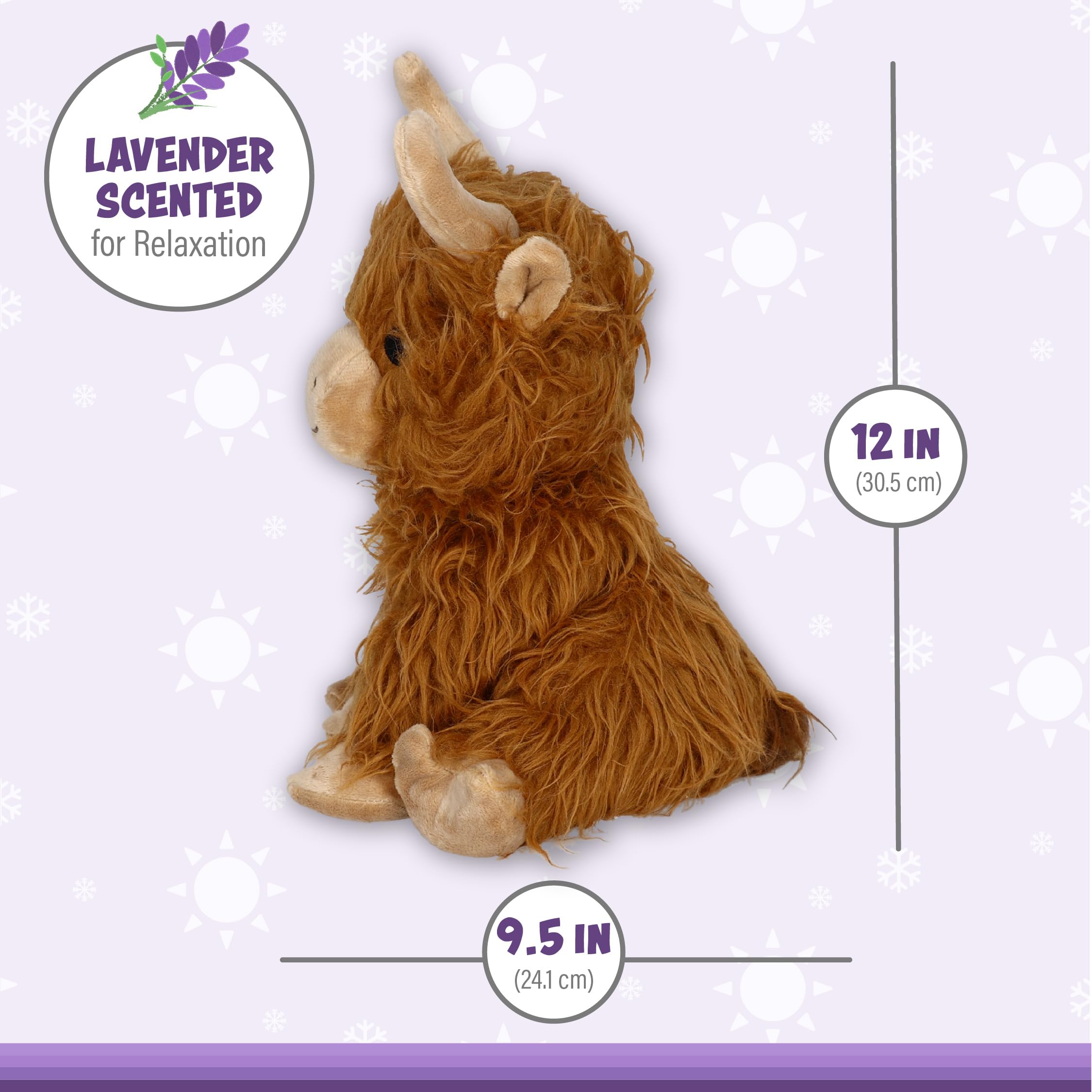 1i4 Group Warm Pals - Highland Cow - Cozy Lavender Scented Plush Toys - Stuffed Animal - Coolable Bedtime Comfort Plushie