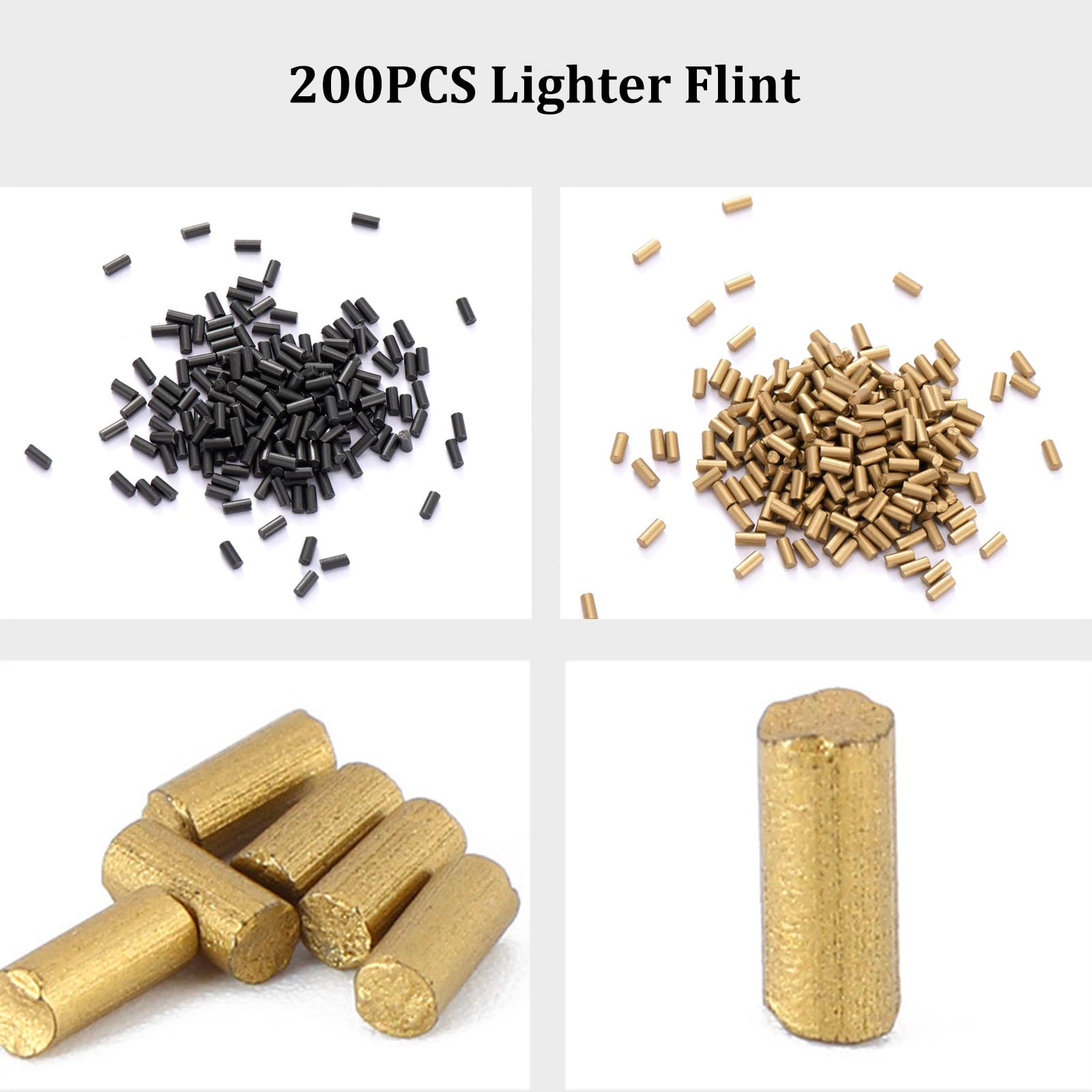 Universal Lighter Replacement Repair Kit Pack for Petrol Gas Fluid Lighter Oil Lighter (200pcs Flint Stone,20pcs Wick,2pcs Tweezers,1pcs Rubber Felt Pad,1pcs U-Shaped Mini Scissors)-Gold