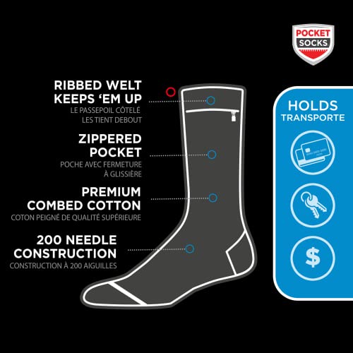 Pocket Socks Mens, The Hunter Sock Camoflage Green, Crew Soft Cotton with Security Zip Pocket (One Size