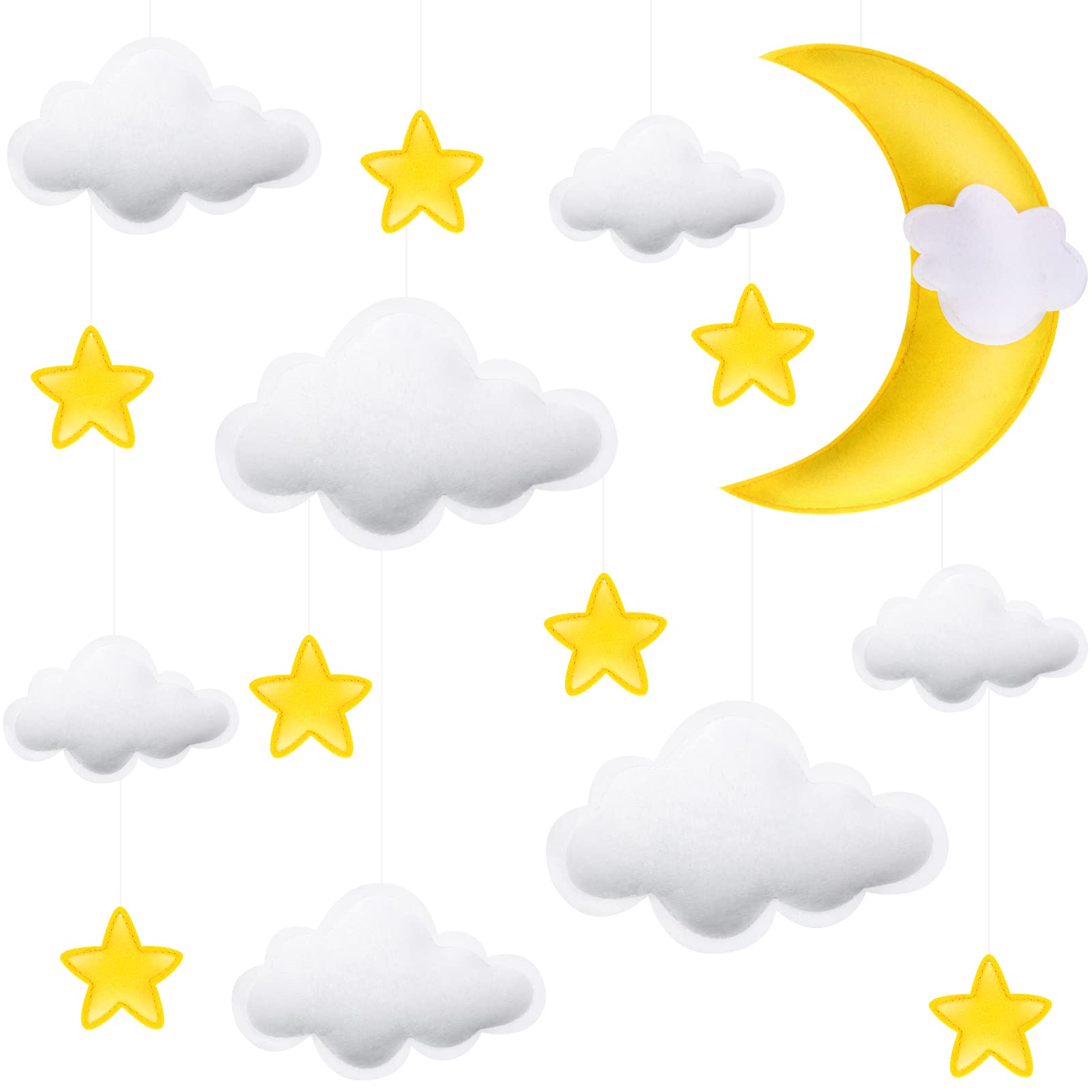 16 Pcs 3D Cloud Hanging for Ceiling Decorations Star Moon Decorations Felt Fake Cloud Party Ornaments Star Moon Props for Nursery Children Room Baby Room Art Wedding