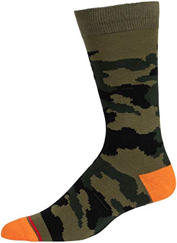 Pocket Socks Mens, The Hunter Sock Camoflage Green, Crew Soft Cotton with Security Zip Pocket (One Size