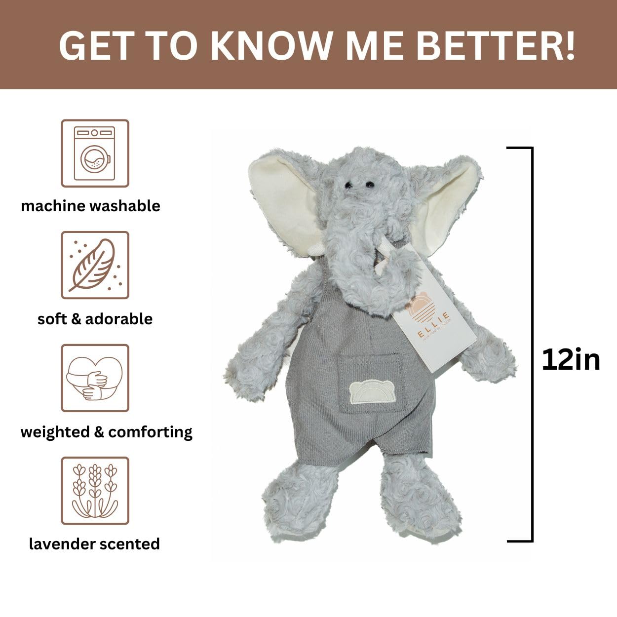 “Ellie” Microwavable Stuffed Animal – Stuffed Animal Heating Pad - Heatable, Coolable, Washable Stuffed Animals