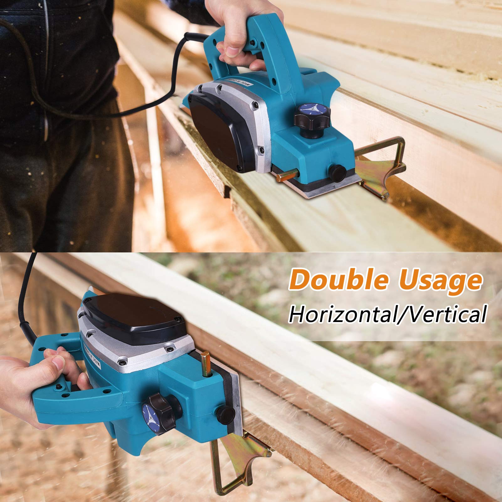 Electric Wood Planer Hand Held, 3-1/4-inch 600W 6-Amp 13000-16000Rpm Powerful Portable Woodworking Electric Planer with Adjustable Cut Depth for Wood