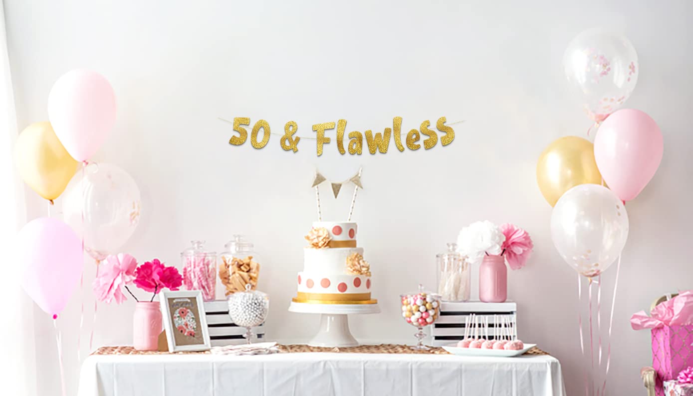 50 & Flawless Gold Glitter Banner - 50th Birthday and Anniversary Party Decorations
