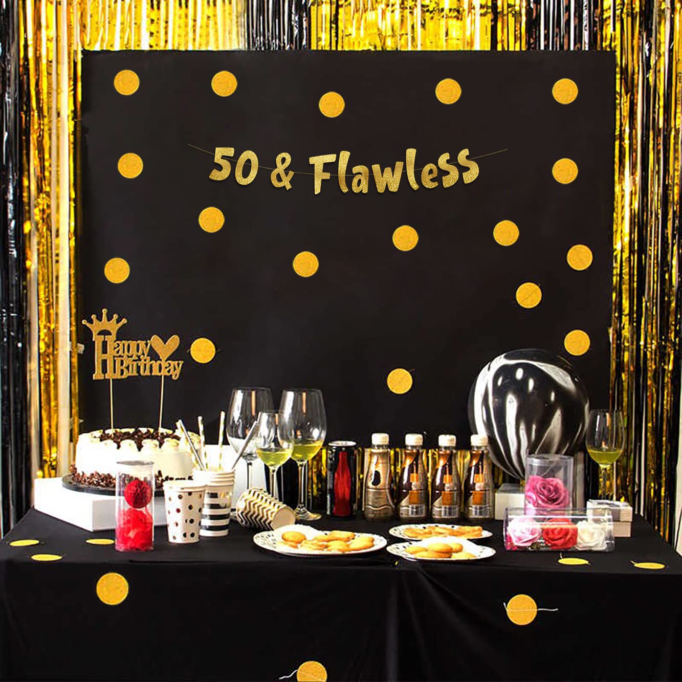 50 & Flawless Gold Glitter Banner - 50th Birthday and Anniversary Party Decorations