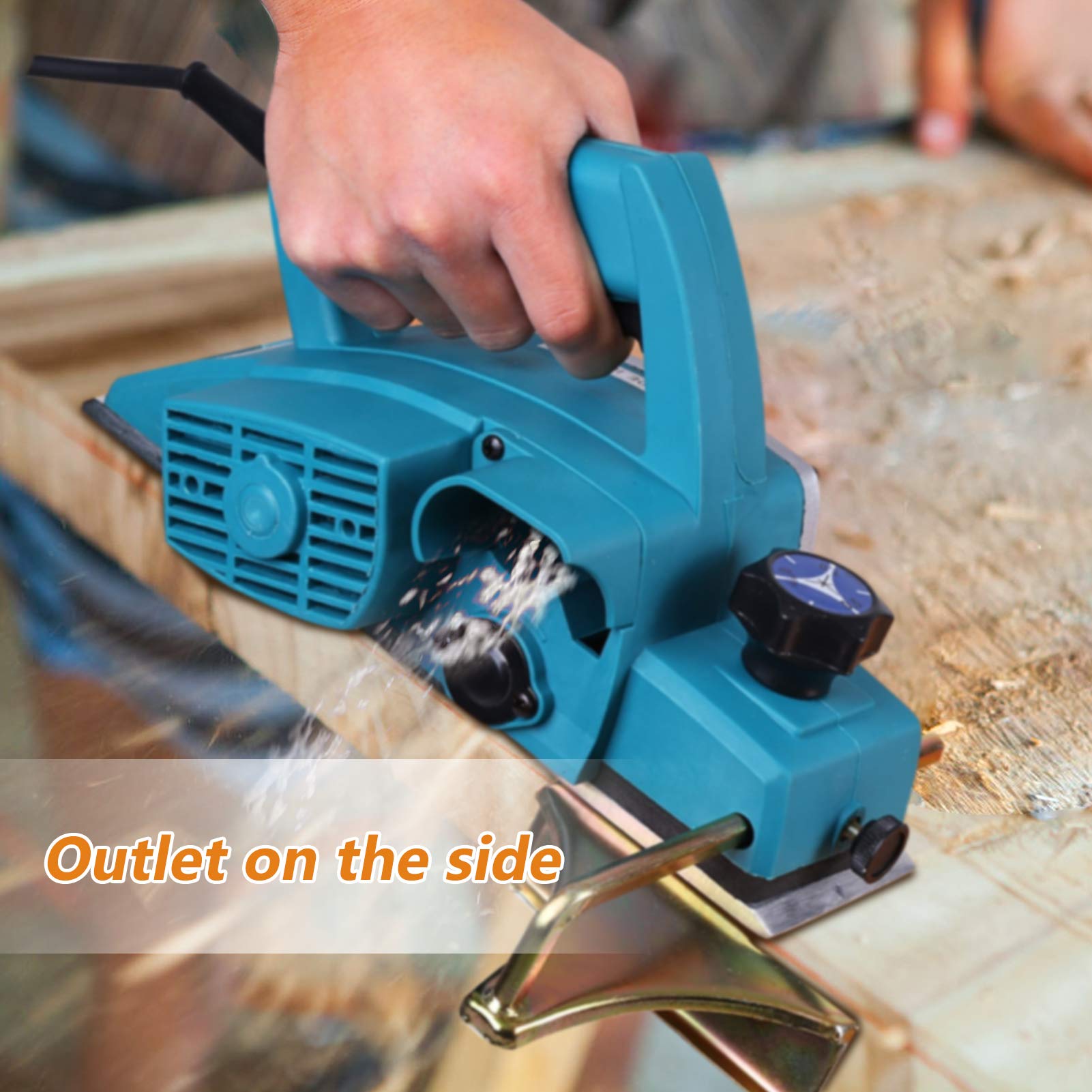 Electric Wood Planer Hand Held, 3-1/4-inch 600W 6-Amp 13000-16000Rpm Powerful Portable Woodworking Electric Planer with Adjustable Cut Depth for Wood