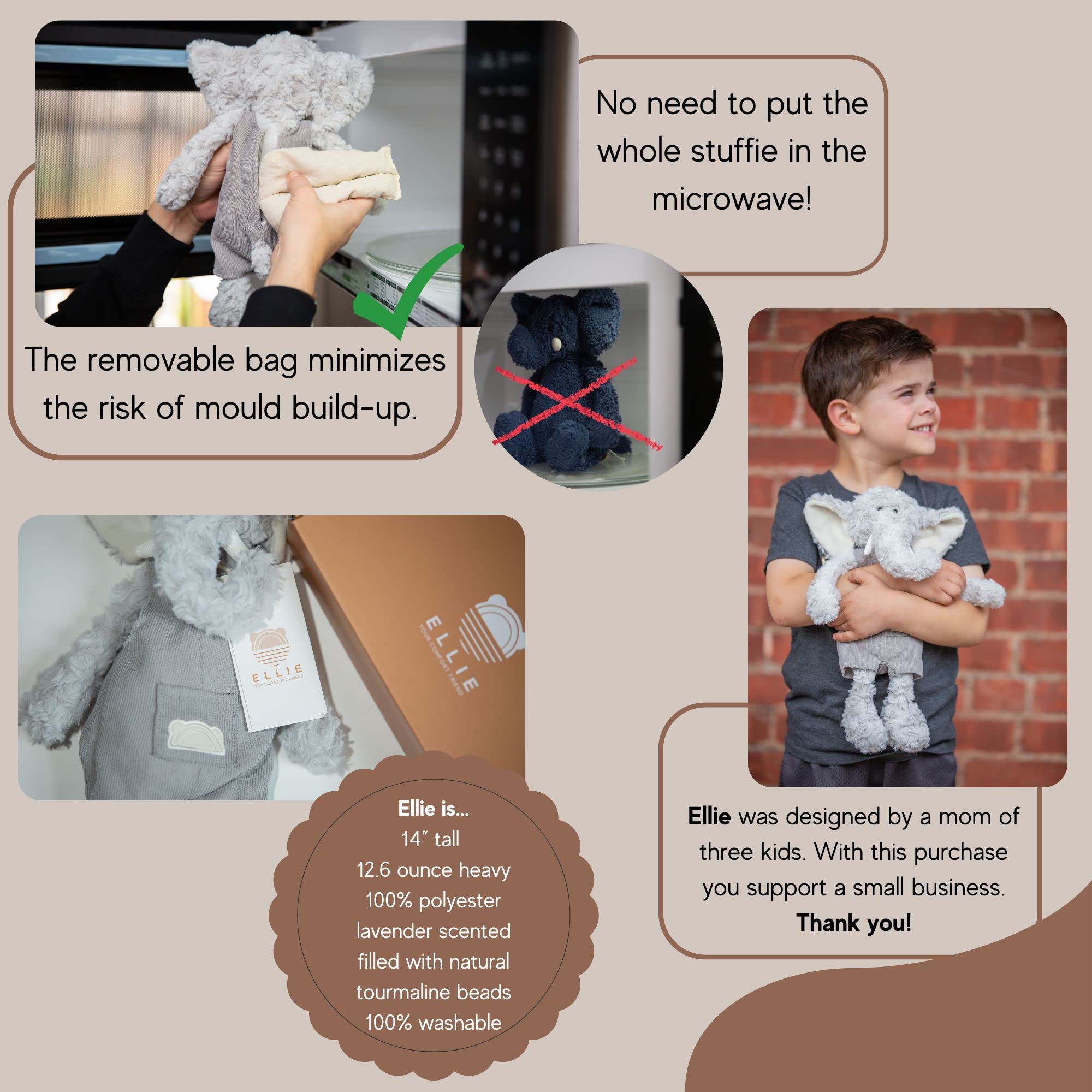 “Ellie” Microwavable Stuffed Animal – Stuffed Animal Heating Pad - Heatable, Coolable, Washable Stuffed Animals