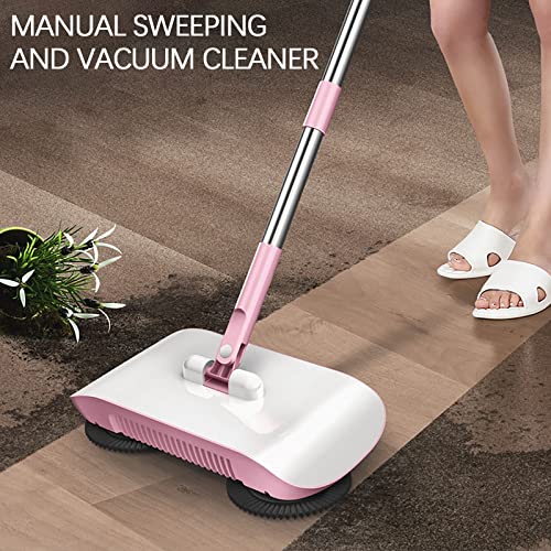 3 in 1 Floor & Carpet Sweeper Hand Push Sweeper Household Quiet Carpet Sweeper Upgraded Powerful Cordless Vacuum Cleaner and Mop forHouse,Office,Kitchen,Carpet (Pink)