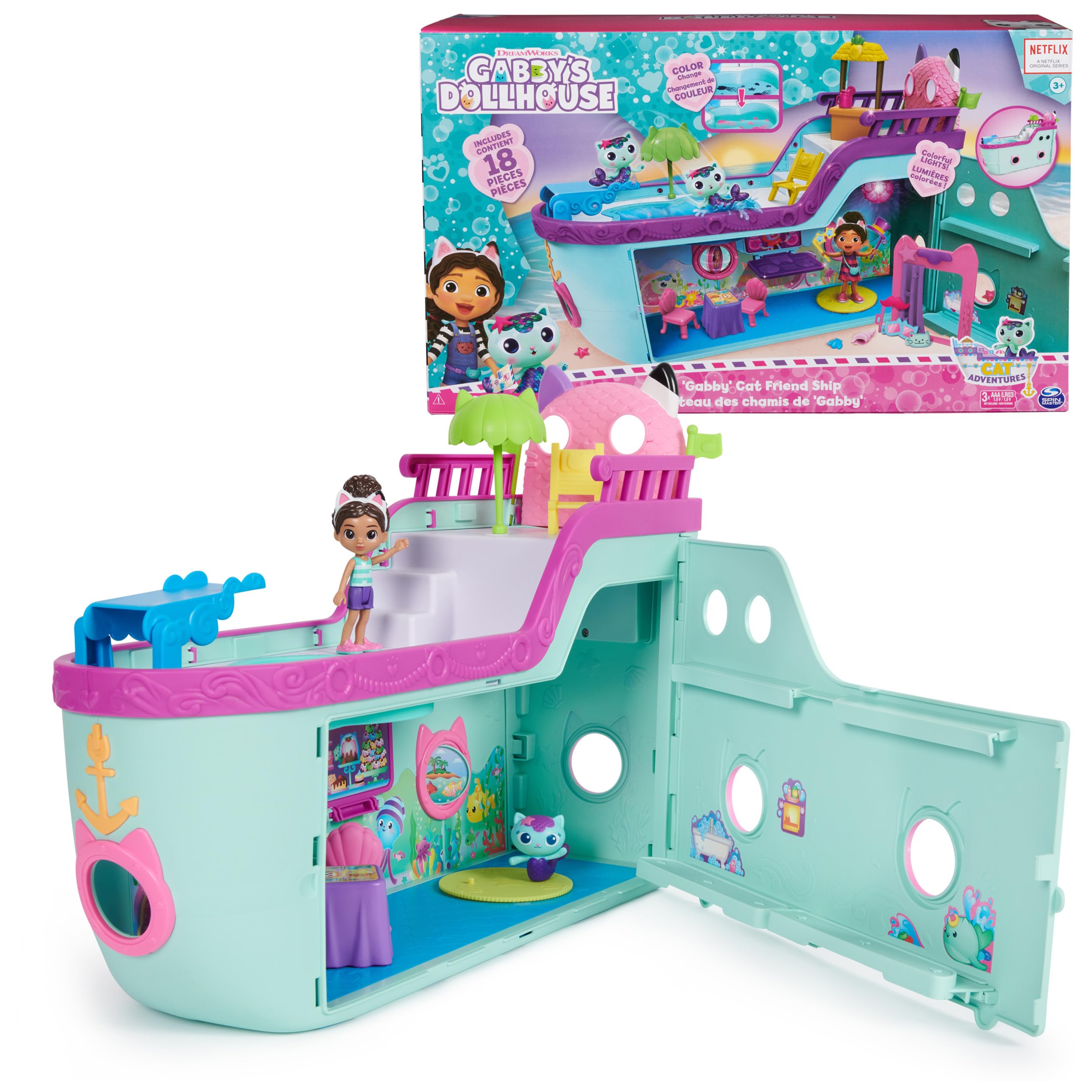 Gabby’s Dollhouse, Gabby Cat Friend Ship, Cruise Ship Toy with 2 Toy Figures, Surprise Toys & Dollhouse Accessories, Kids Toys for Girls & Boys 3+