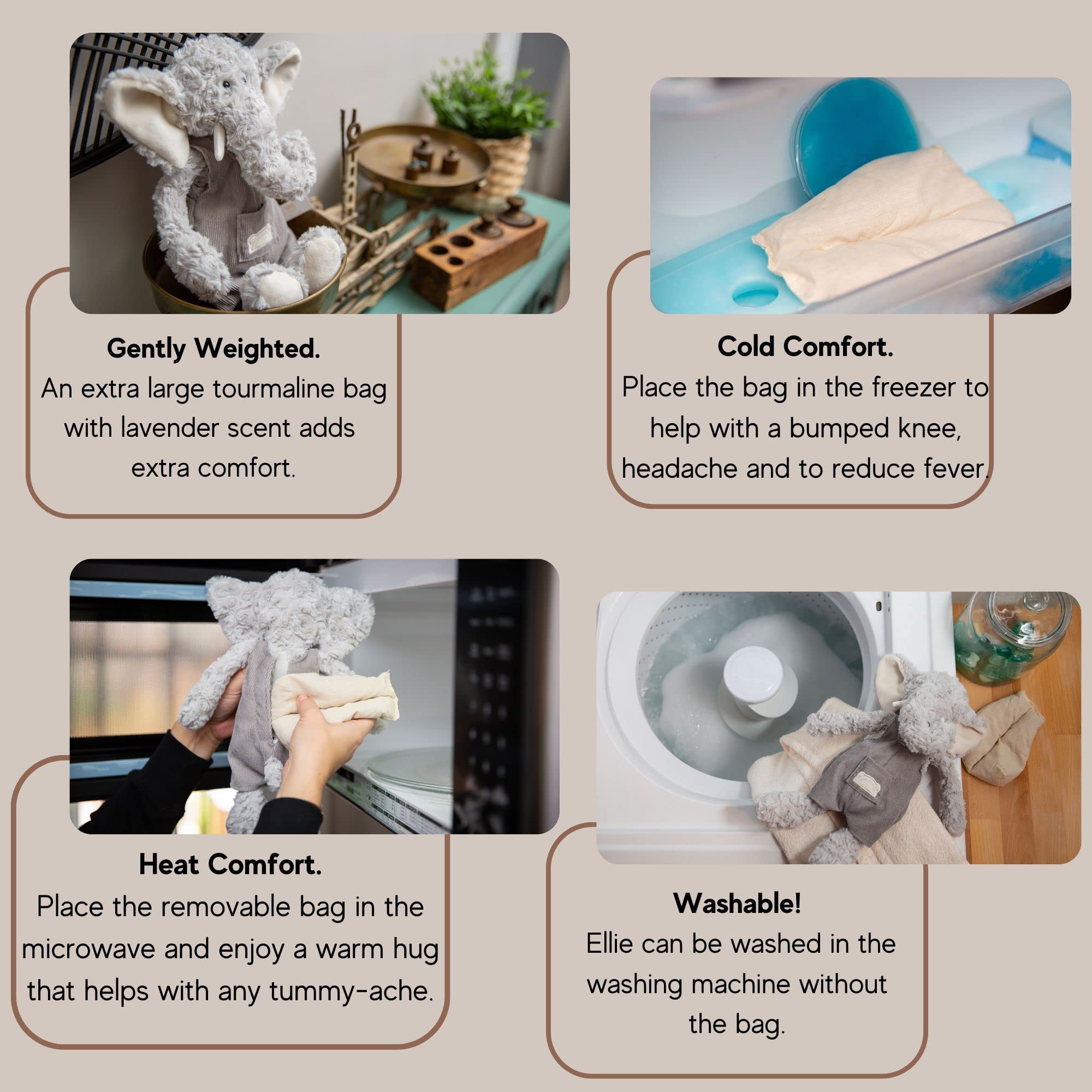 “Ellie” Microwavable Stuffed Animal – Stuffed Animal Heating Pad - Heatable, Coolable, Washable Stuffed Animals