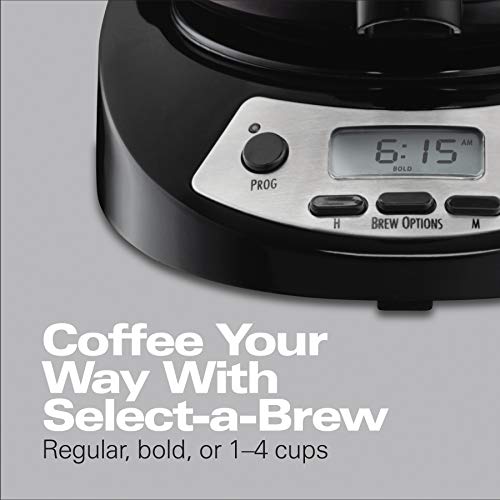 Hamilton Beach 12 Cup Programmable Drip Coffee Maker with 3 Brew Options, Glass Carafe, Auto Pause and Pour, Black with Stainless Accents (46299)