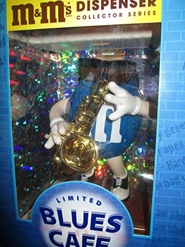 NEW IN BOX LIMITED EDITION -- HTF -- Blues Cafe M&M Candy Dispenser -- Blue M & M Saxophone Player complete with Sax and Sunglasses -- as shown