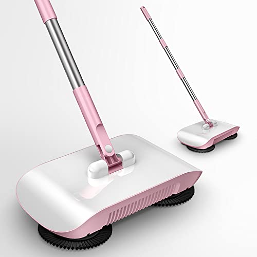 3 in 1 Floor & Carpet Sweeper Hand Push Sweeper Household Quiet Carpet Sweeper Upgraded Powerful Cordless Vacuum Cleaner and Mop forHouse,Office,Kitchen,Carpet (Pink)