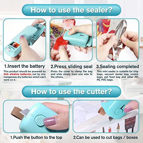 TYHJOY Mini Chip Bag Sealer, Handheld Heat Vacuum Sealer and Cutter, Portable Chip Bag Resealer Machine for Snack Plastic Fresh Bags Cookies - Green - 2xAA Batteries Included