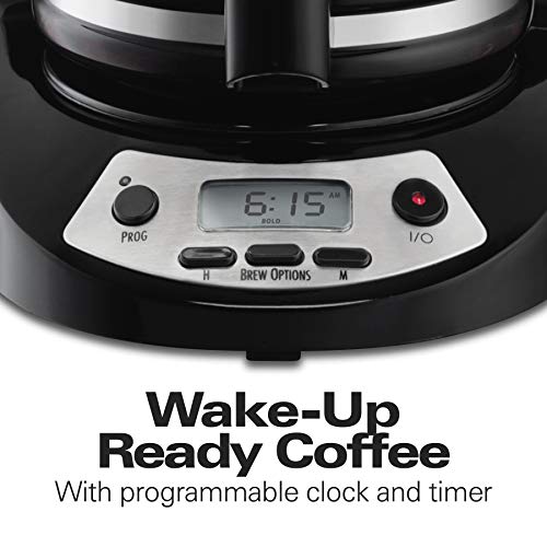 Hamilton Beach 12 Cup Programmable Drip Coffee Maker with 3 Brew Options, Glass Carafe, Auto Pause and Pour, Black with Stainless Accents (46299)