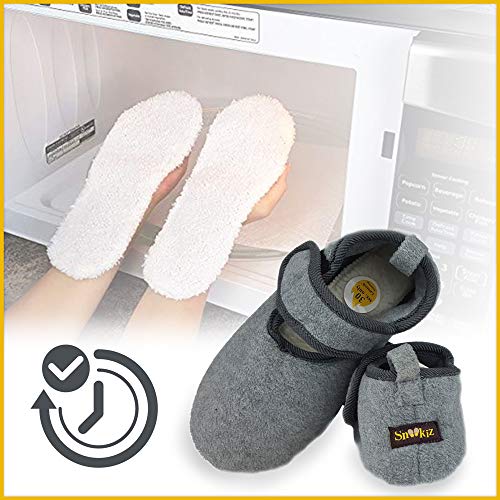 Snook-Ease Mary Jane Style Heated Slippers - Thick Warm Winter Feet Warmers with Microwavable Heatable Inserts β Heated Slippers Foot Heater for Cold feet β Heated Foot Warmers (Grey, Women 6-10)