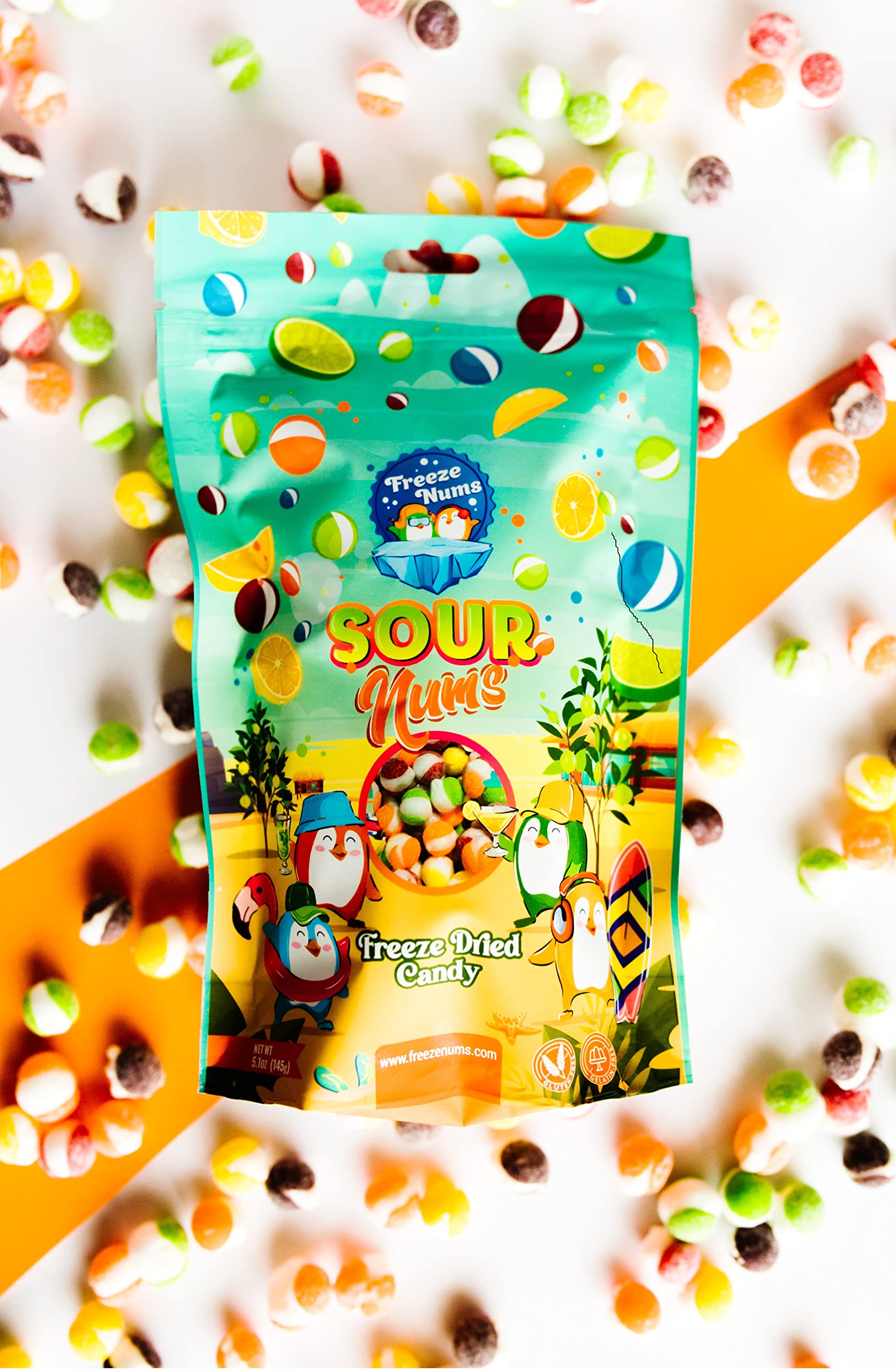 Sour Nums 5.1 Ounce Bag - Freeze Dried Candy - Sour Fruit Flavor - Gluten Free, Premium Quality
