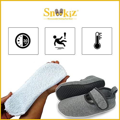 Snook-Ease Mary Jane Style Heated Slippers - Thick Warm Winter Feet Warmers with Microwavable Heatable Inserts β Heated Slippers Foot Heater for Cold feet β Heated Foot Warmers (Grey, Women 6-10)