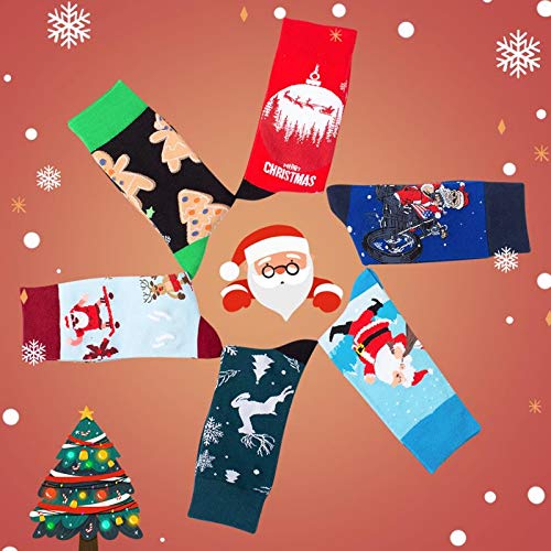 BONANGEL Christmas Socks for Men Women,Fun Cute Socks with Santas Reindeer Gingerbread Candy Pattern,Xmas Novelty Socks