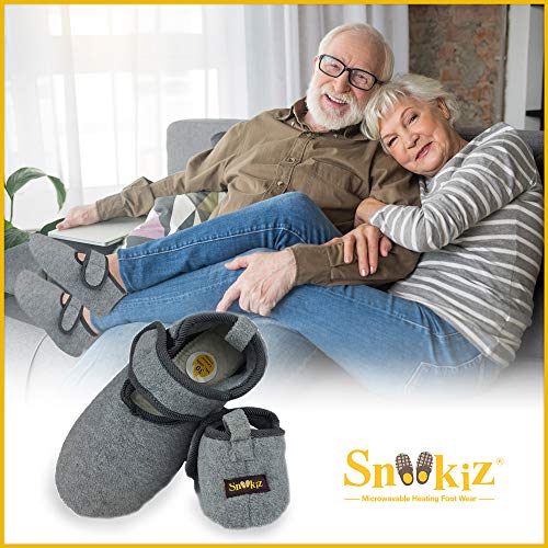 Snook-Ease Mary Jane Style Heated Slippers - Thick Warm Winter Feet Warmers with Microwavable Heatable Inserts β Heated Slippers Foot Heater for Cold feet β Heated Foot Warmers (Grey, Women 6-10)
