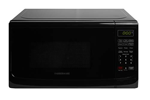 Farberware Compact Countertop Microwave Oven, 0.7 Cu. Ft. 700-Watt with LED Lighting, Child Lock, Easy Clean Grey Interior, Retro Black