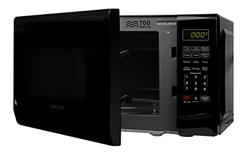 Farberware Compact Countertop Microwave Oven, 0.7 Cu. Ft. 700-Watt with LED Lighting, Child Lock, Easy Clean Grey Interior, Retro Black
