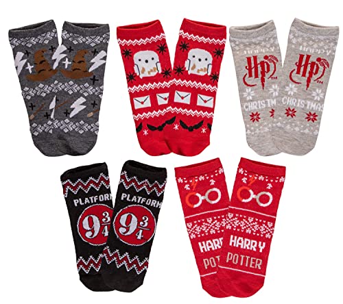 Harry Potter Platform 9 ž Sorting Hat Hedwig Holiday Theme Unisex 5-Pack Low Cut Ankle Socks