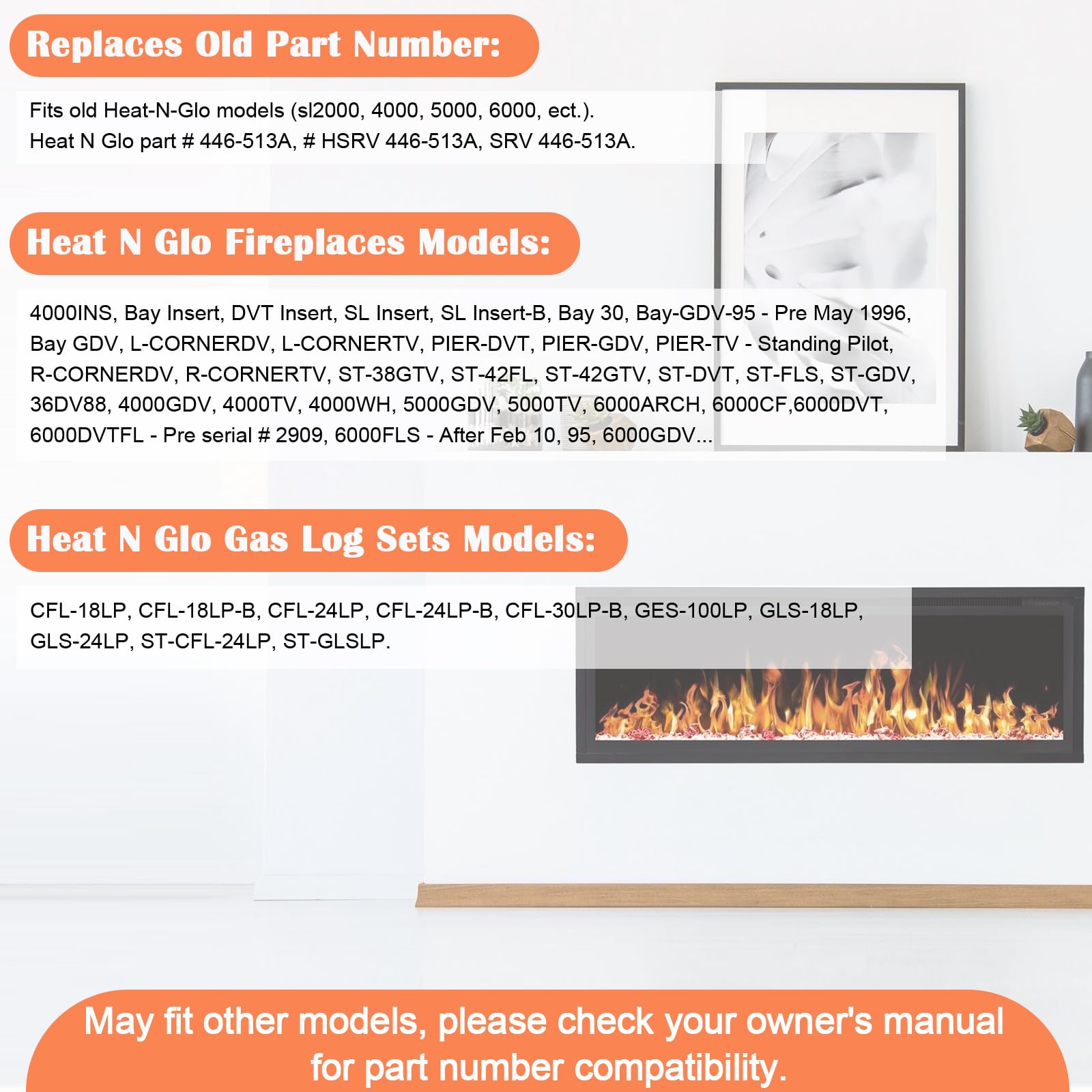 Hiorucet 446-513A Pilot Assembly Propane Gas Kit for Heat N Glo Fireplaces and Gas Log Sets, Heat-N-Glo SL2000, 4000, 5000, 6000 Model, SRV446-513A LP Pilot Assembly Replacement Parts with Thermopile.