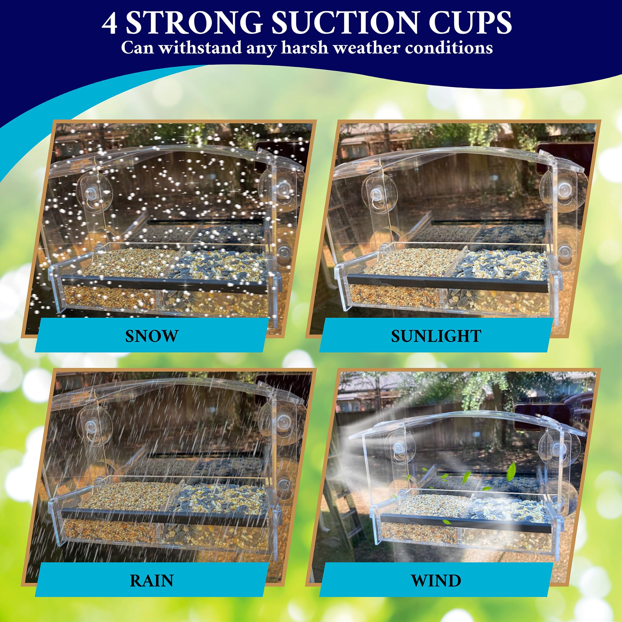 GoGiffy (2-Pack) Acrylic Window Bird House Feeders for Outside Viewing | Large Capacity with 4 Strong Suction Cups | Removable Seed Tray with Drain Holes | Easy to Refill & Clean | Squirrel Chew Proof