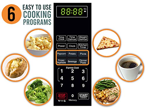 Farberware Compact Countertop Microwave Oven, 0.7 Cu. Ft. 700-Watt with LED Lighting, Child Lock, Easy Clean Grey Interior, Retro Black