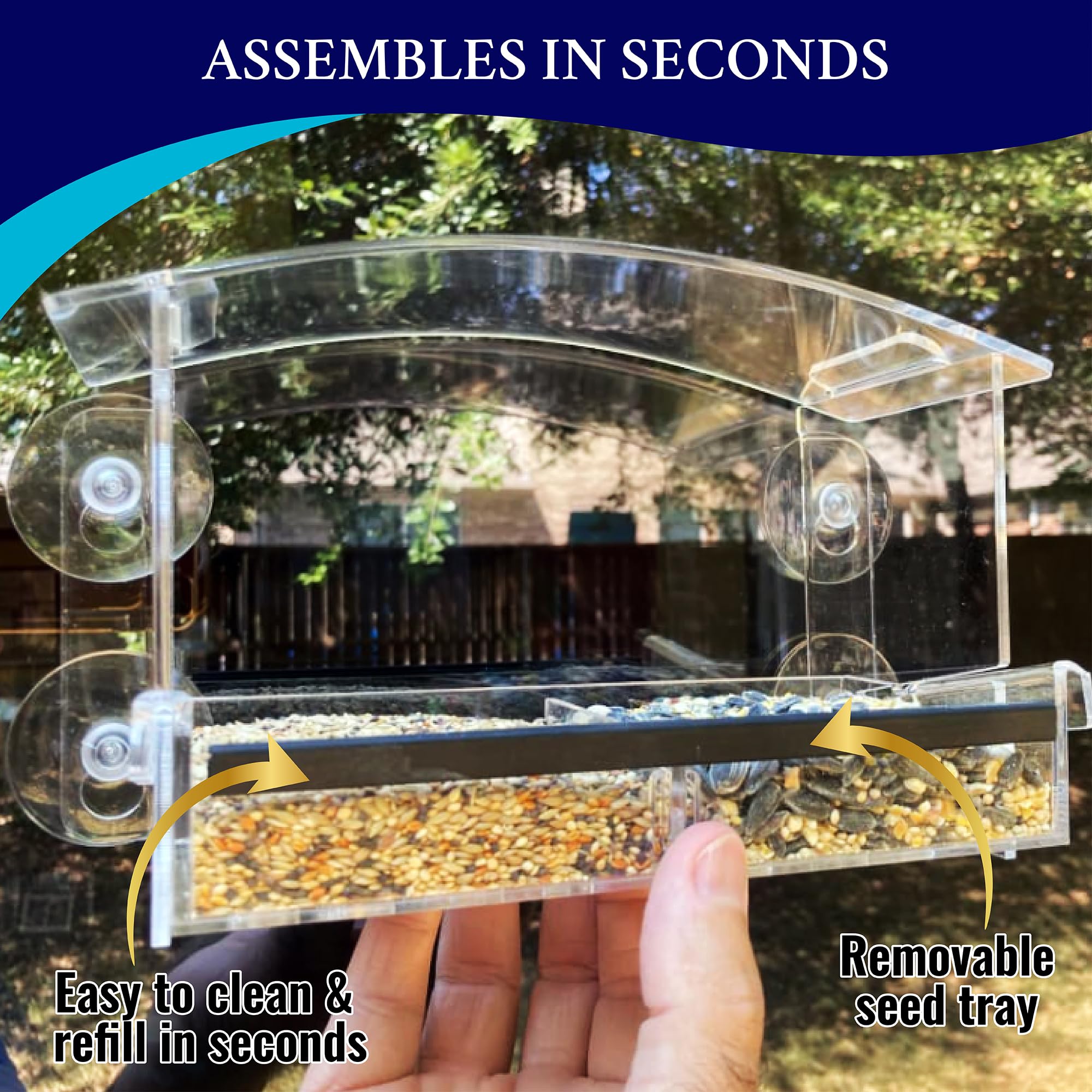 GoGiffy (2-Pack) Acrylic Window Bird House Feeders for Outside Viewing | Large Capacity with 4 Strong Suction Cups | Removable Seed Tray with Drain Holes | Easy to Refill & Clean | Squirrel Chew Proof