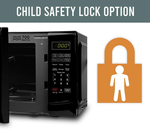 Farberware Compact Countertop Microwave Oven, 0.7 Cu. Ft. 700-Watt with LED Lighting, Child Lock, Easy Clean Grey Interior, Retro Black